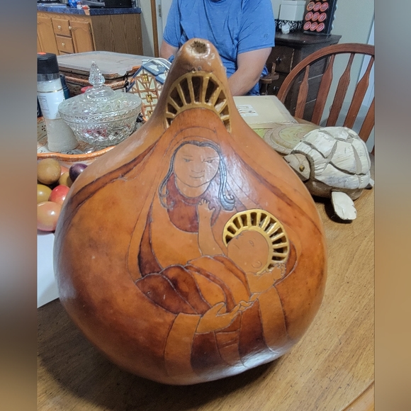 Accents | Vintage Stained Gourd Holy Mother With The Christ Child ...